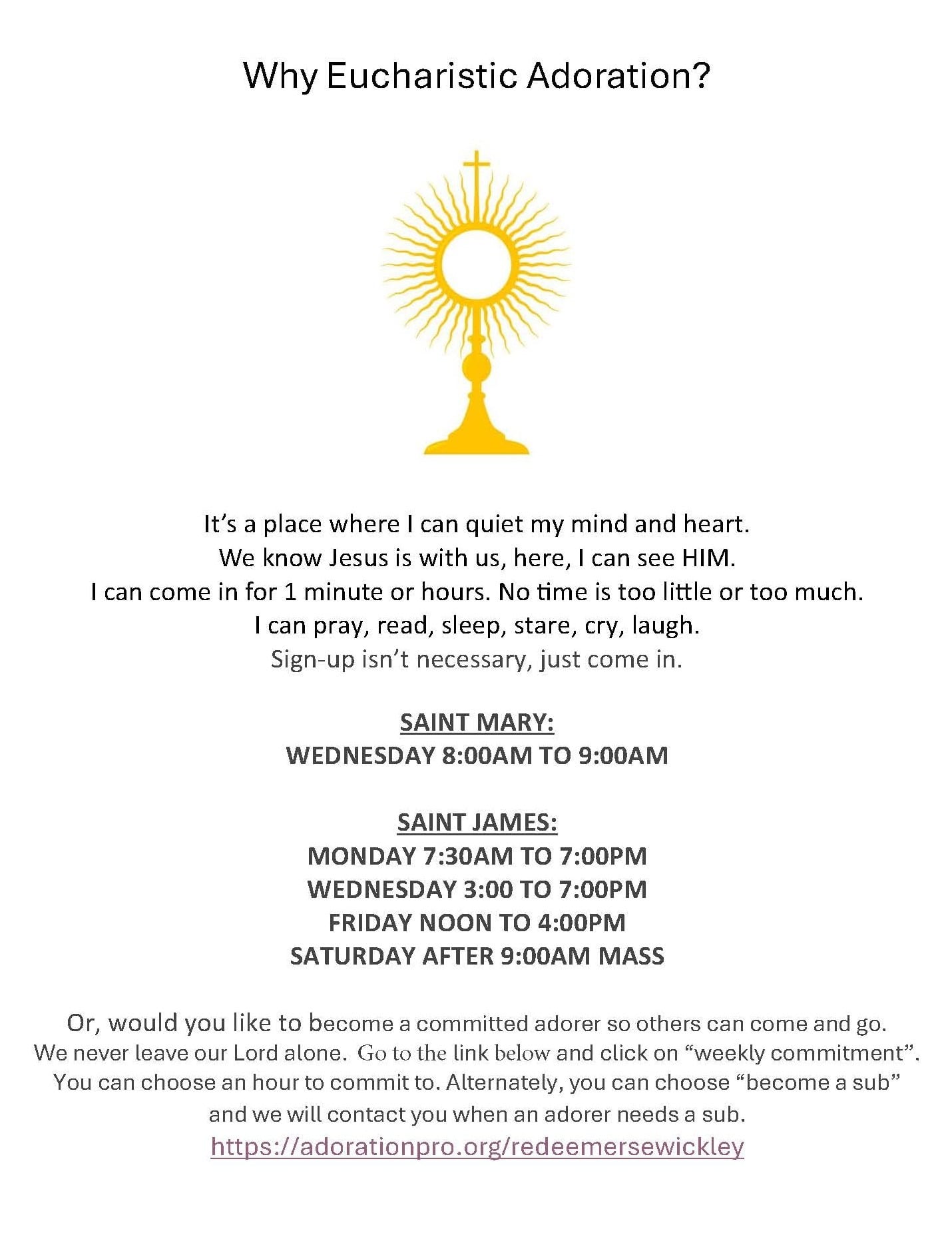 Divine Redeemer Parish - EUCHARISTIC ADORATION - Sewickley, PA